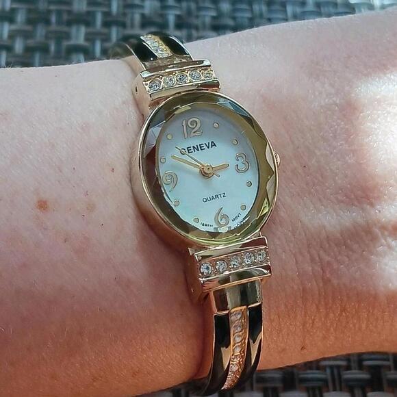 Geneva | Accessories | Geneva Gold Tone Black And Rhinestone Quartz ...